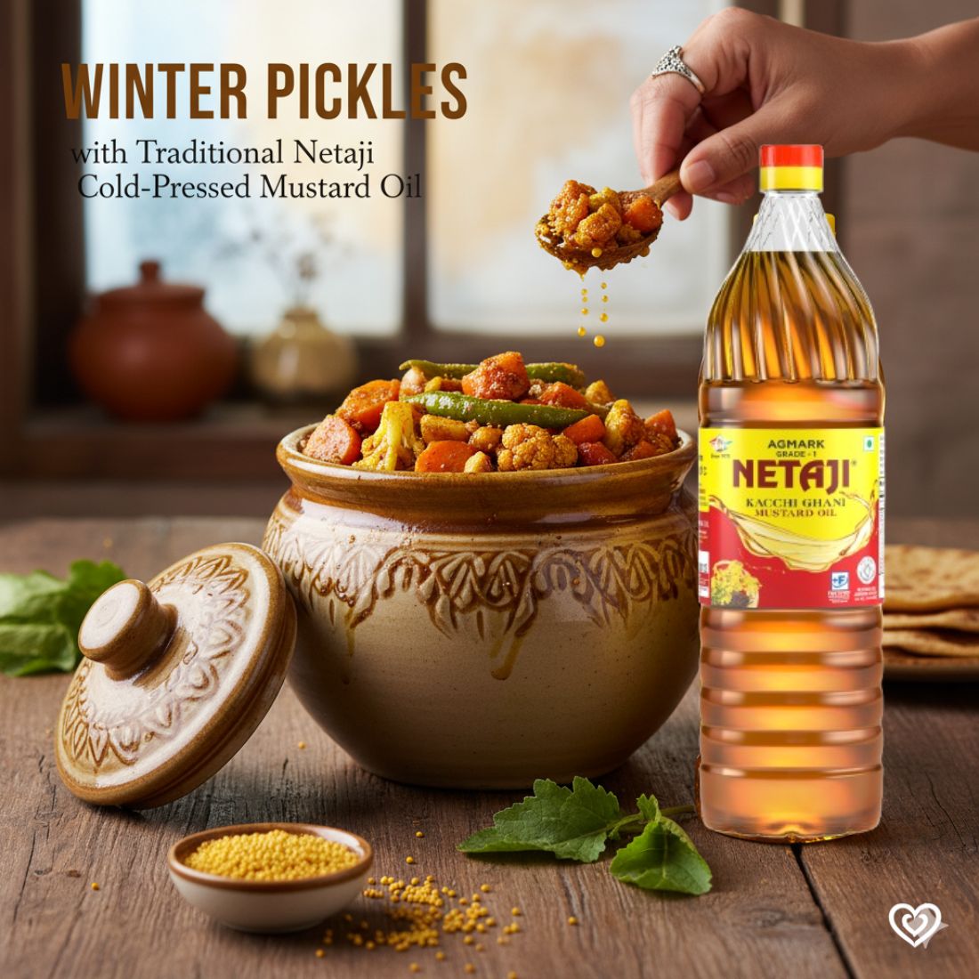 Winter pickles with traditional Indian cooking Netaji Cold Pressed ...